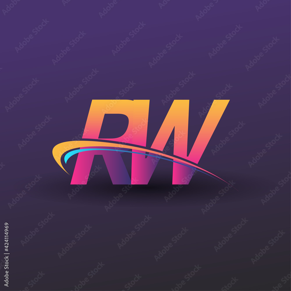 initial letter RW logotype company name colored blue, yellow and ...