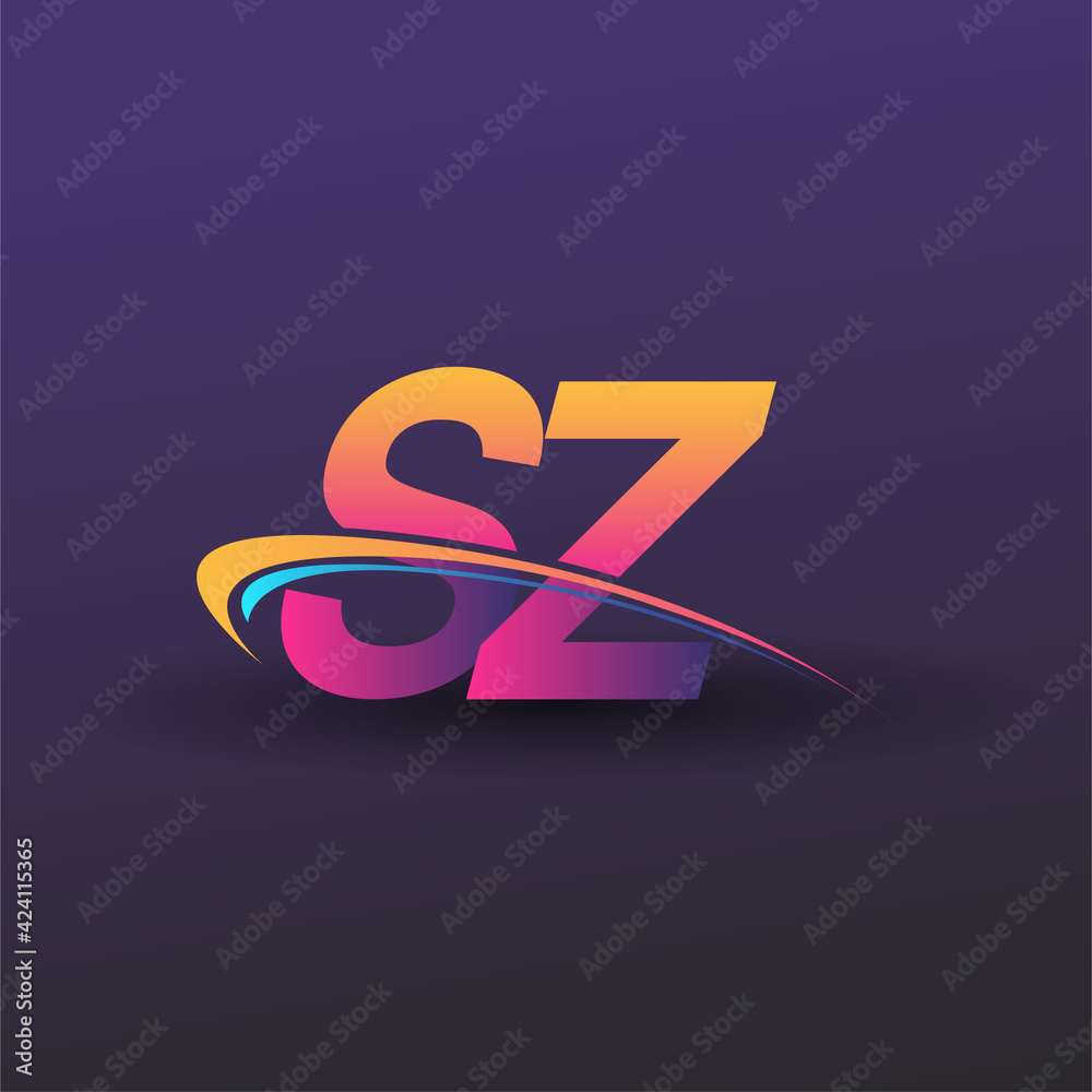 initial letter SZ logotype company name colored blue, yellow and ...