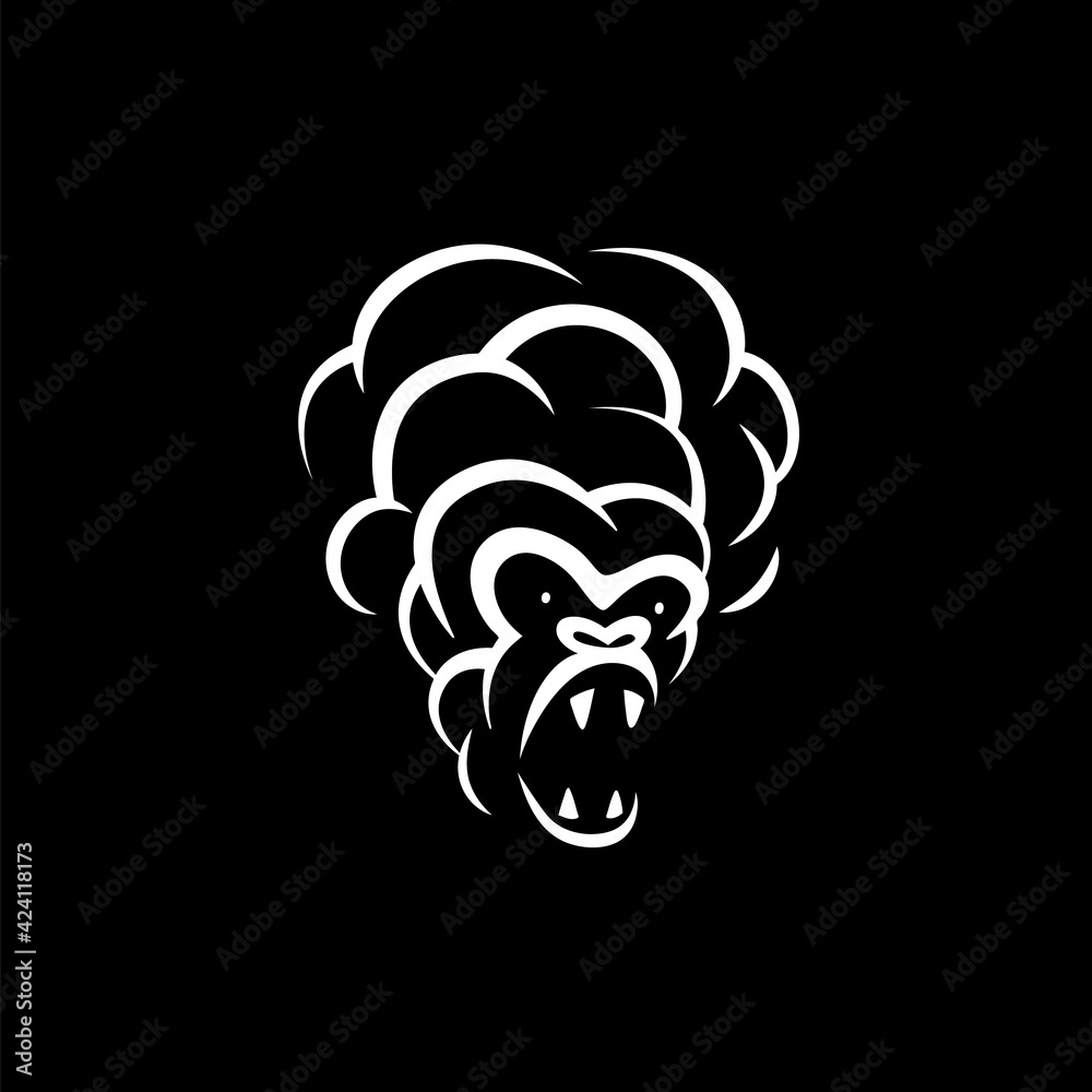 Linear white smoke monkey face icon on black background. Vector smoke ...