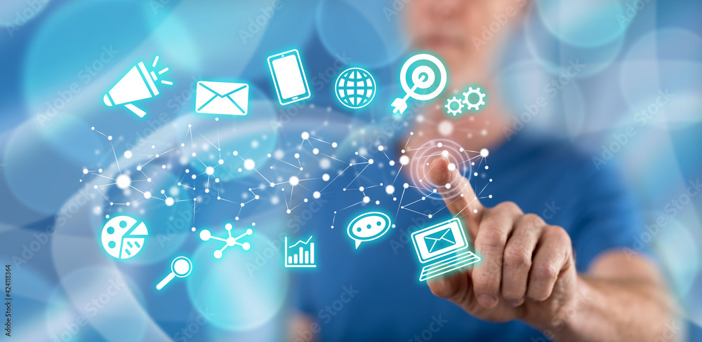 Man touching a digital marketing concept Stock Photo | Adobe Stock