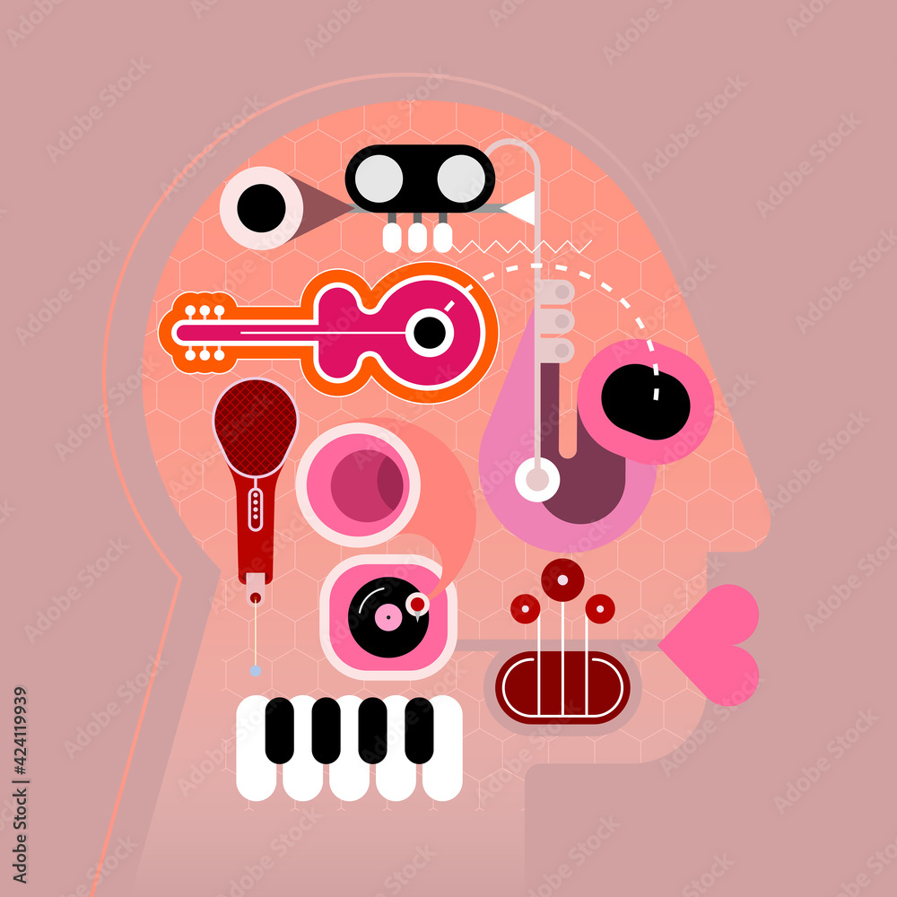 Music Head vector illustration. Human head shape design consisting with ...