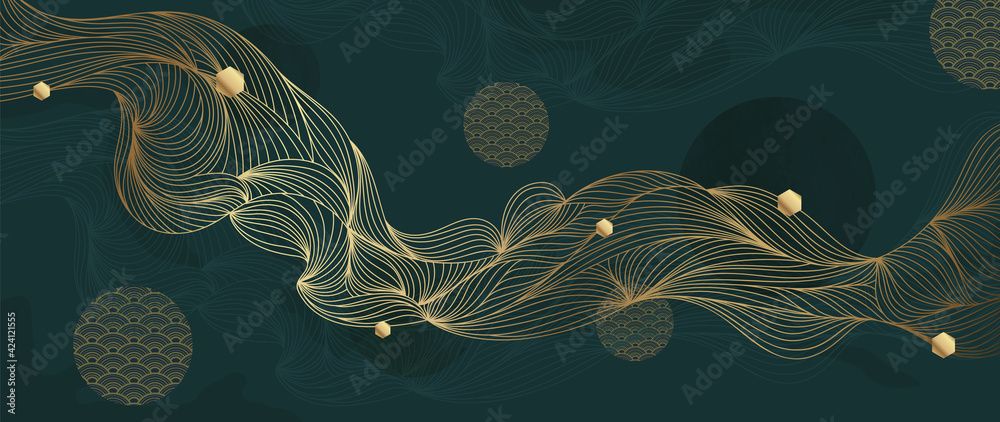 Gold abstract line arts background vector. Luxury wall paper design for ...