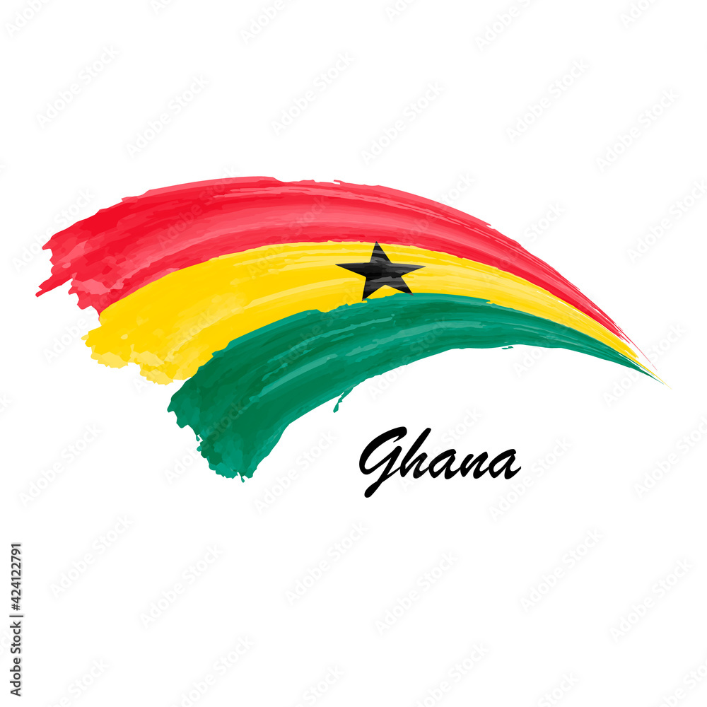 Watercolor painting flag of Ghana. Brush stroke illustration Stock ...