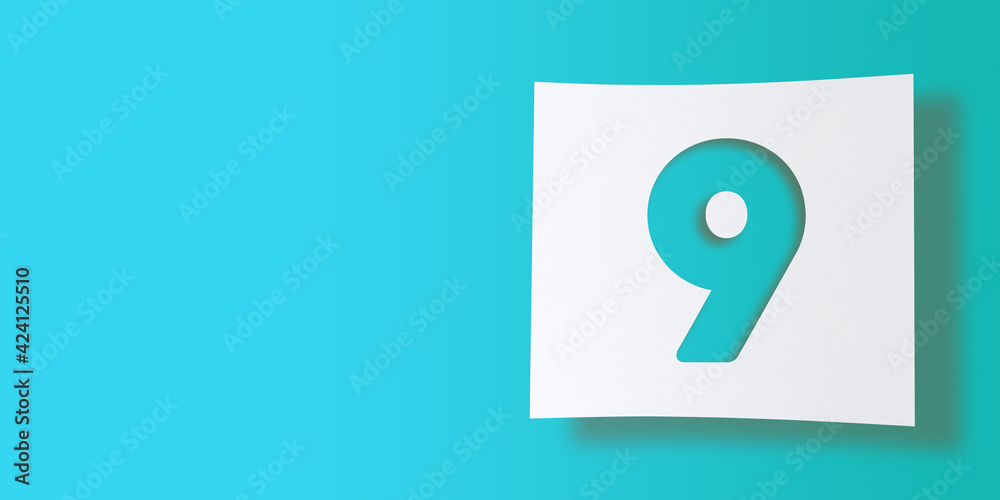 3D render numbers collection: No. 9, nine, cut out on white square ...