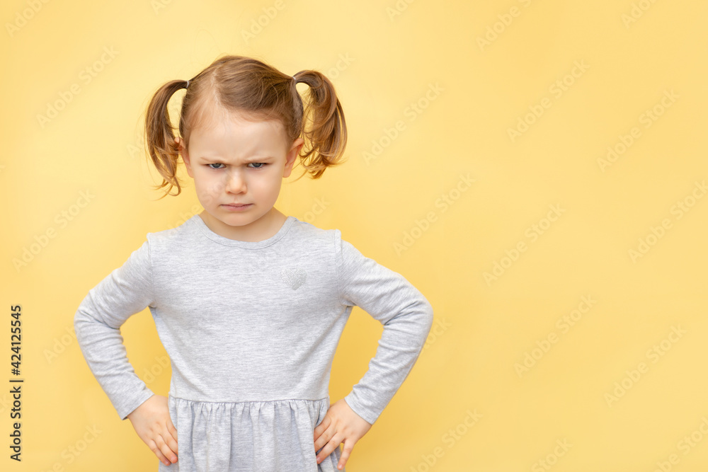 Angry cute child girl showing frustration and disagreemen over pastel ...