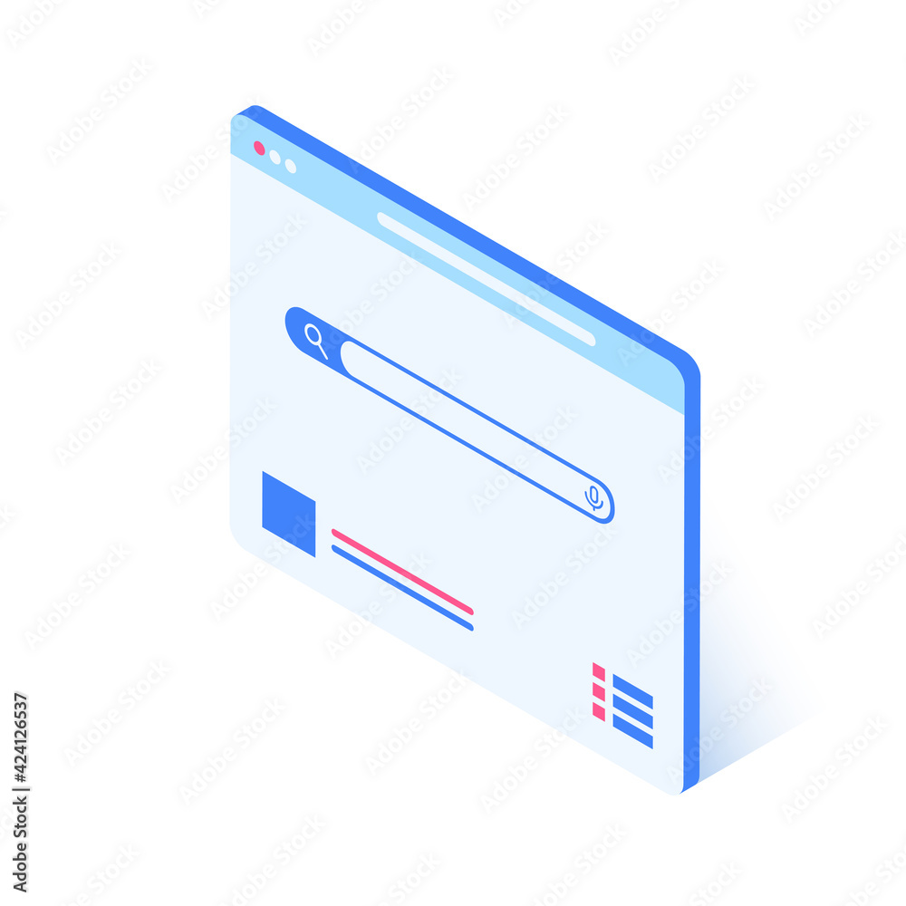 3d web page with a search bar. The concept of finding information on ...