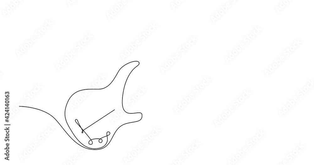 Self-drawing animation of a continuous line drawing of an electric bass ...