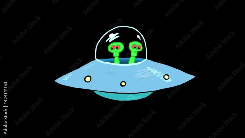 Two aliens in a flying saucer look around. Looped fun 2d animation with ...