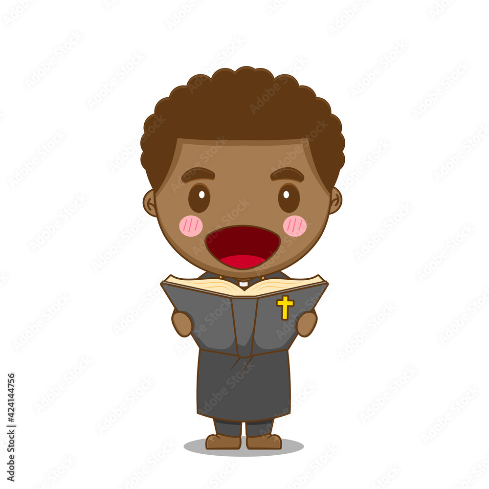 Cartoon illustration of cute priest character Stock Vector | Adobe Stock