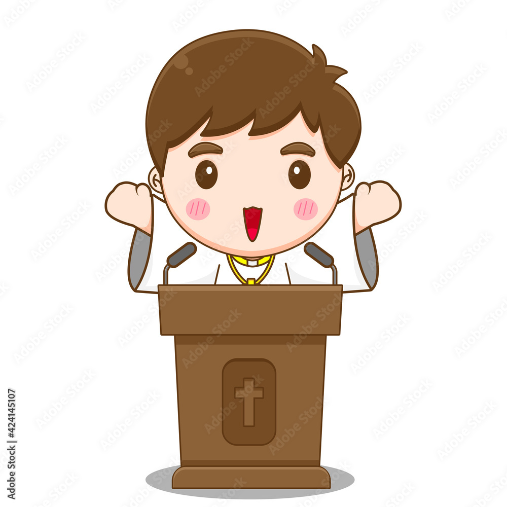 Cartoon illustration of cute priest character Stock Vector | Adobe Stock