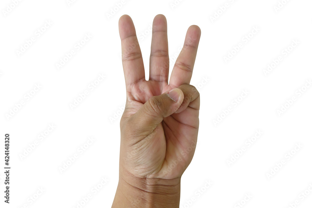 Number three Index finger, middle finger, and ring finger isolated on ...