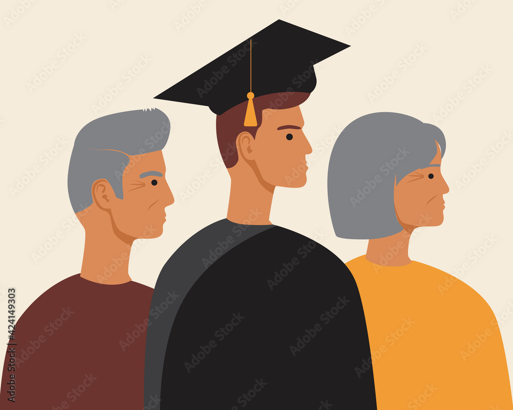 Parents proud graduate son, flat vector illustration with young ...