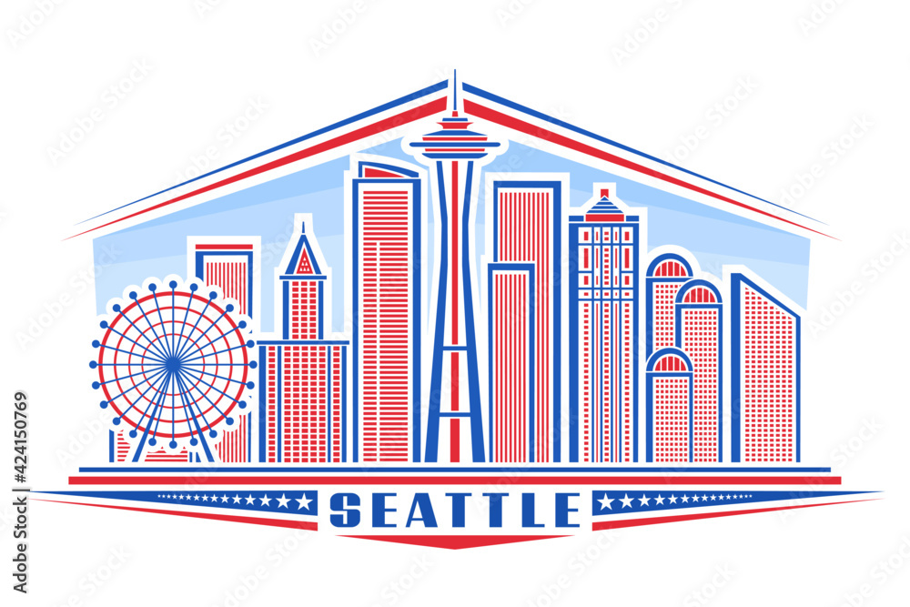 Vector illustration of Seattle, horizontal poster with outline design ...