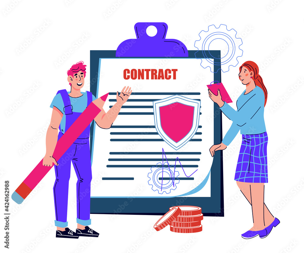Business people sign contract or agreement document, cartoon vector ...