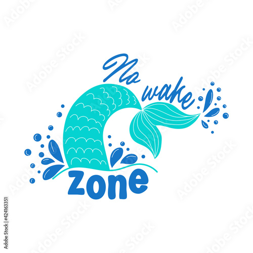 No wake zone. Mermaid card with hand drawn marine elements and ...
