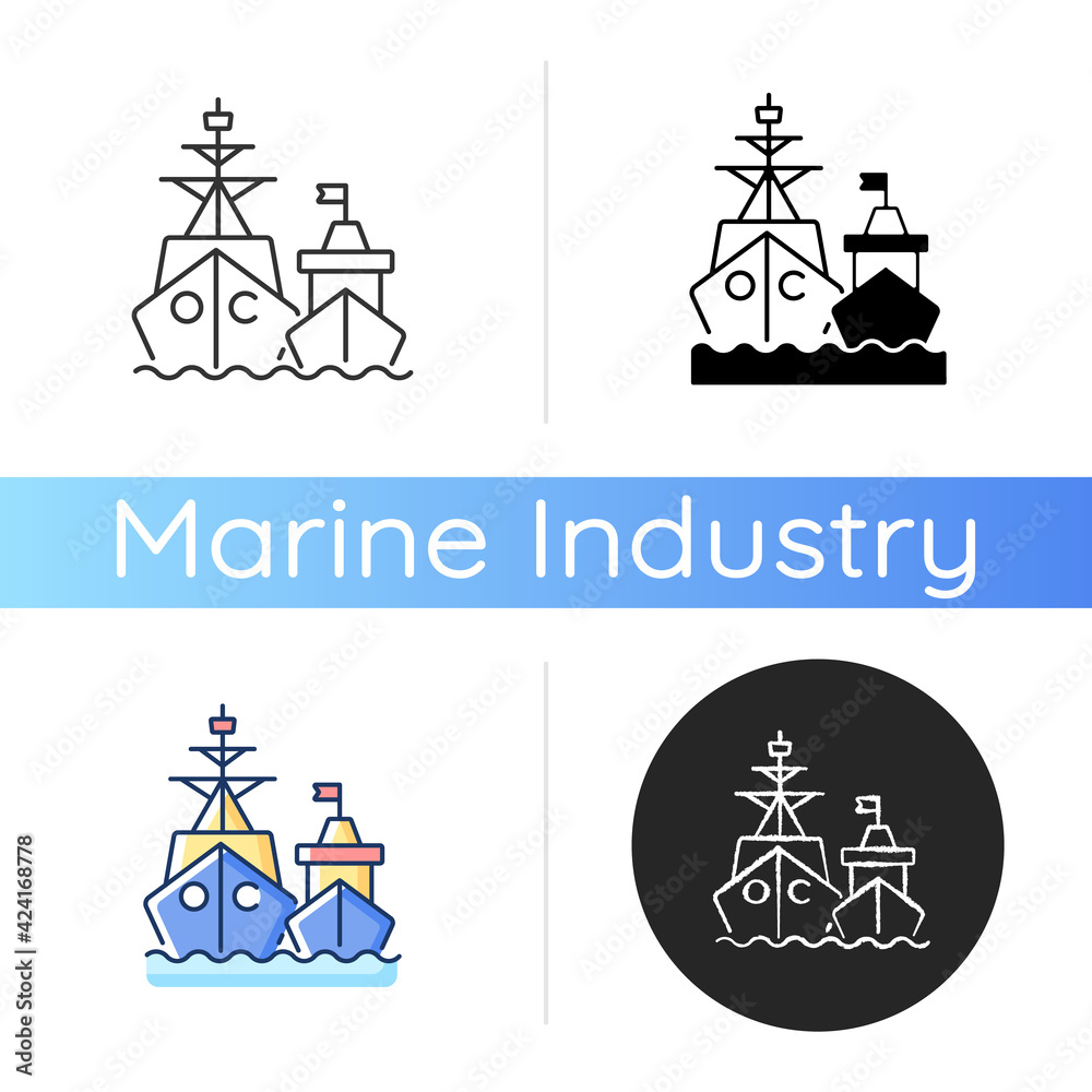 Naval fleet icon. Military force unit. Warships formation in ocean ...