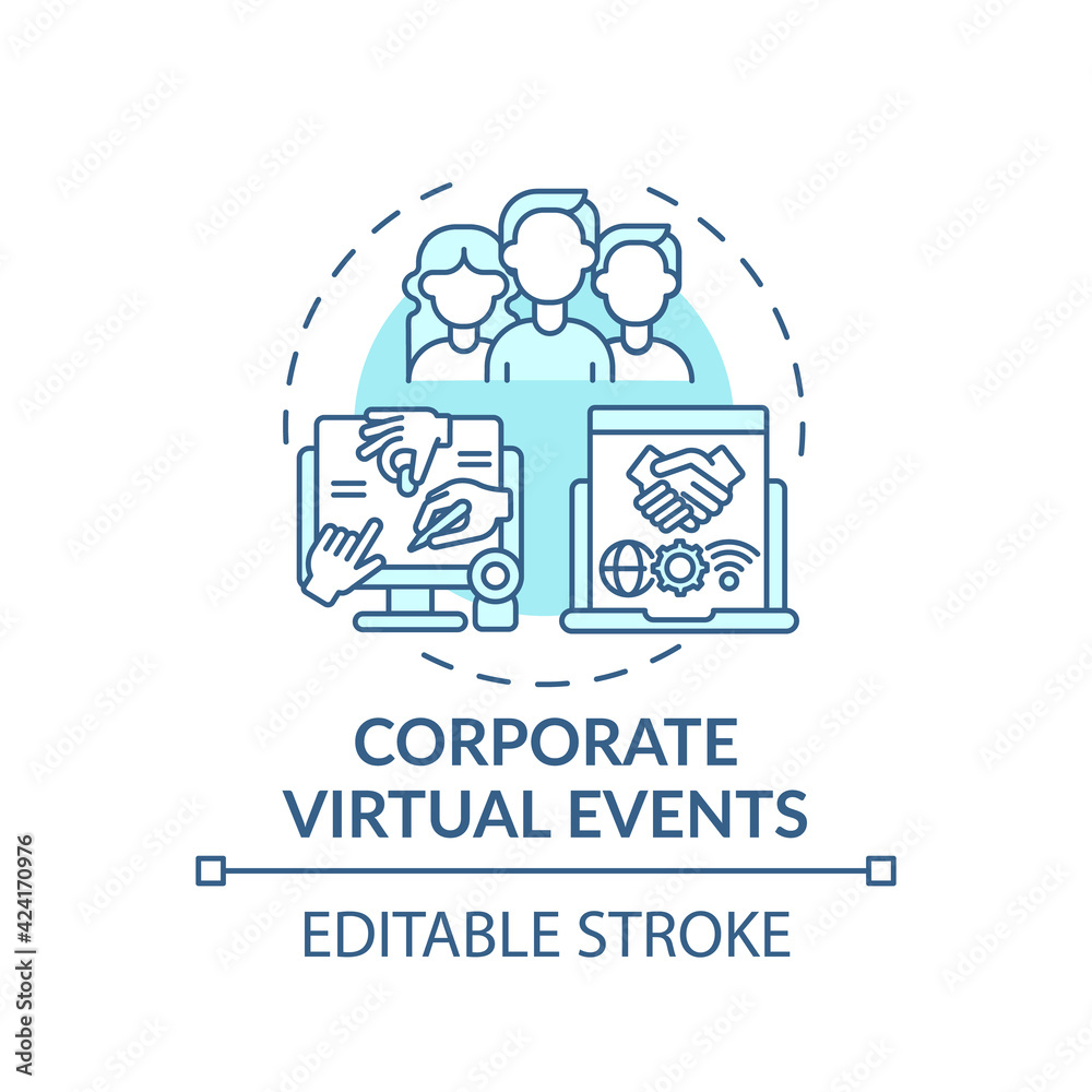 Corporate virtual events concept icon. VE type idea thin line ...