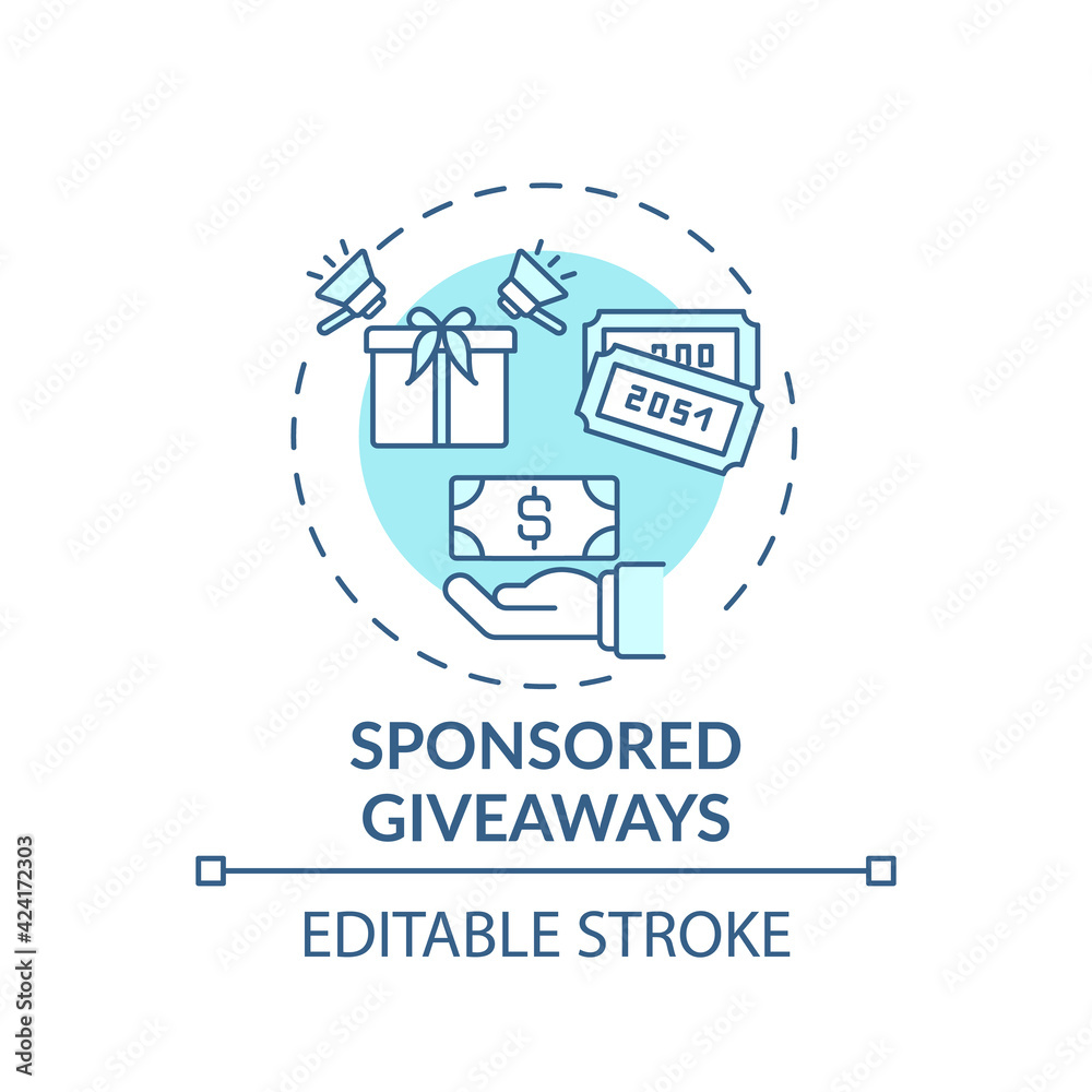 Sponsored giveaways concept icon. Sponsorship virtual events idea thin ...