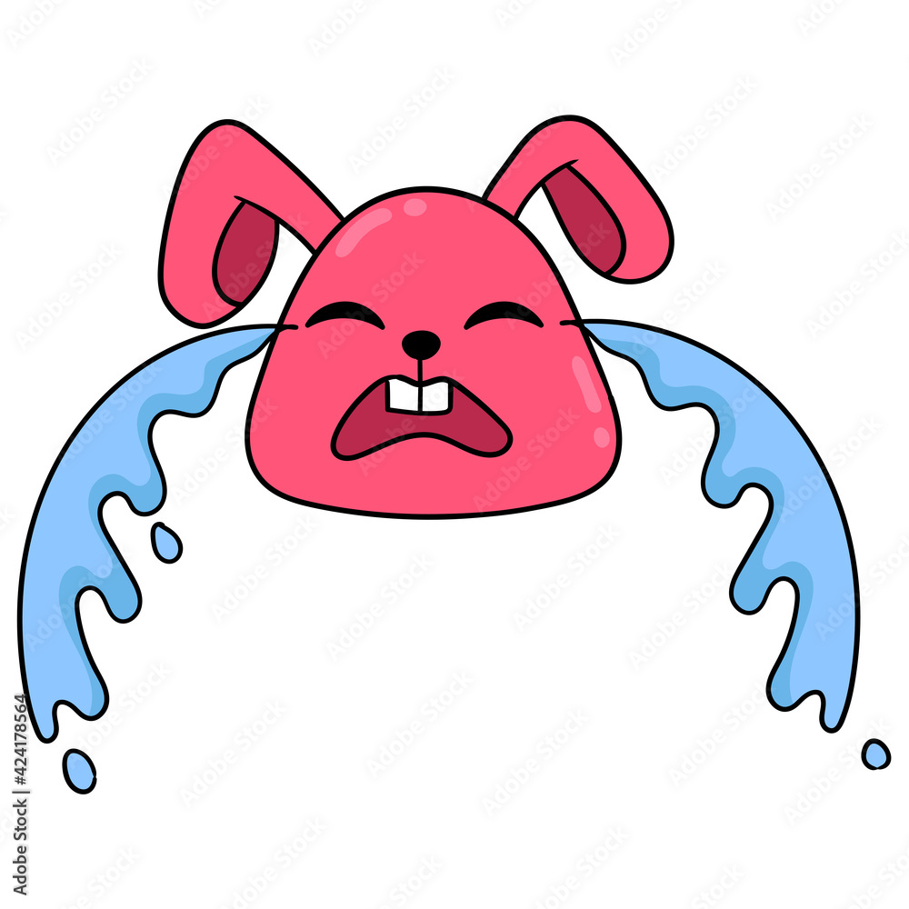 red rabbit head with sad face crying sobbing. doodle icon drawing Stock ...