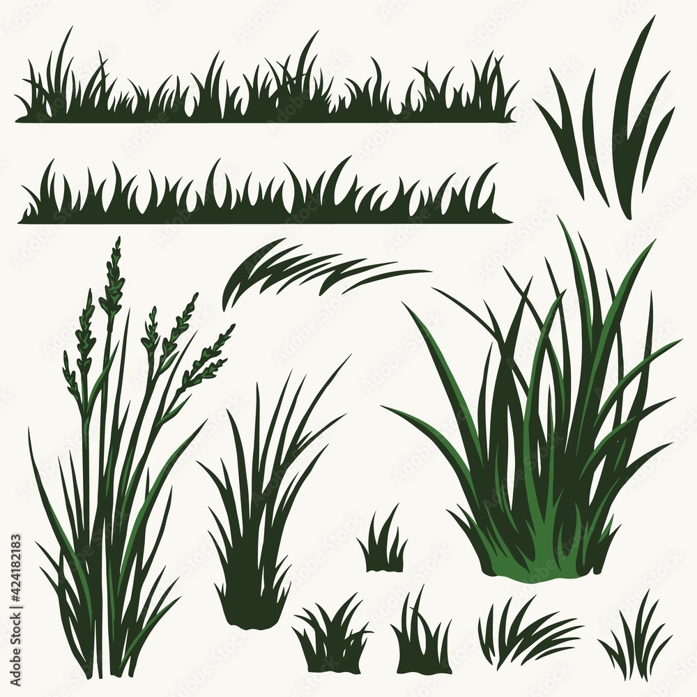 Green grass vintage collection Stock Vector | Adobe Stock