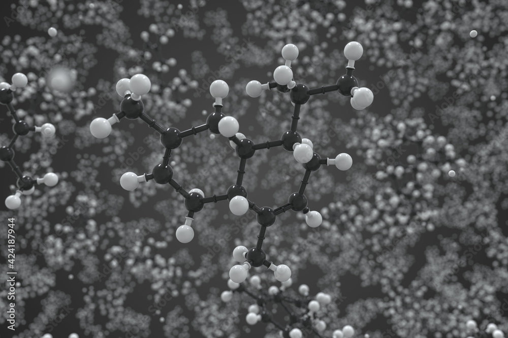 Molecule of cadinene, ball-and-stick molecular model. Science related ...