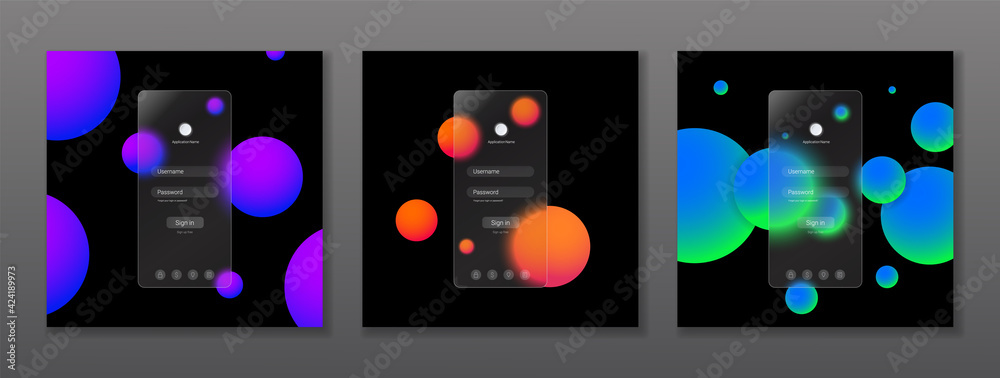 Set of templates of glass interfaces for mobile applications ...