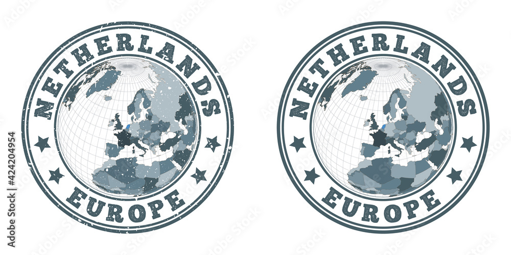 Netherlands round logos. Circular badges of country with map of ...