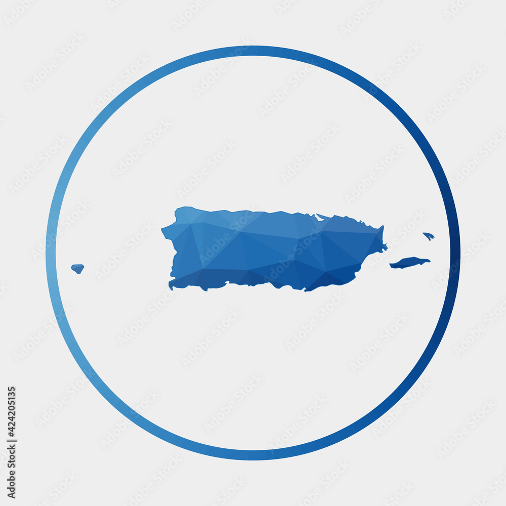 Puerto Rico icon. Polygonal map of the country in gradient ring. Round ...