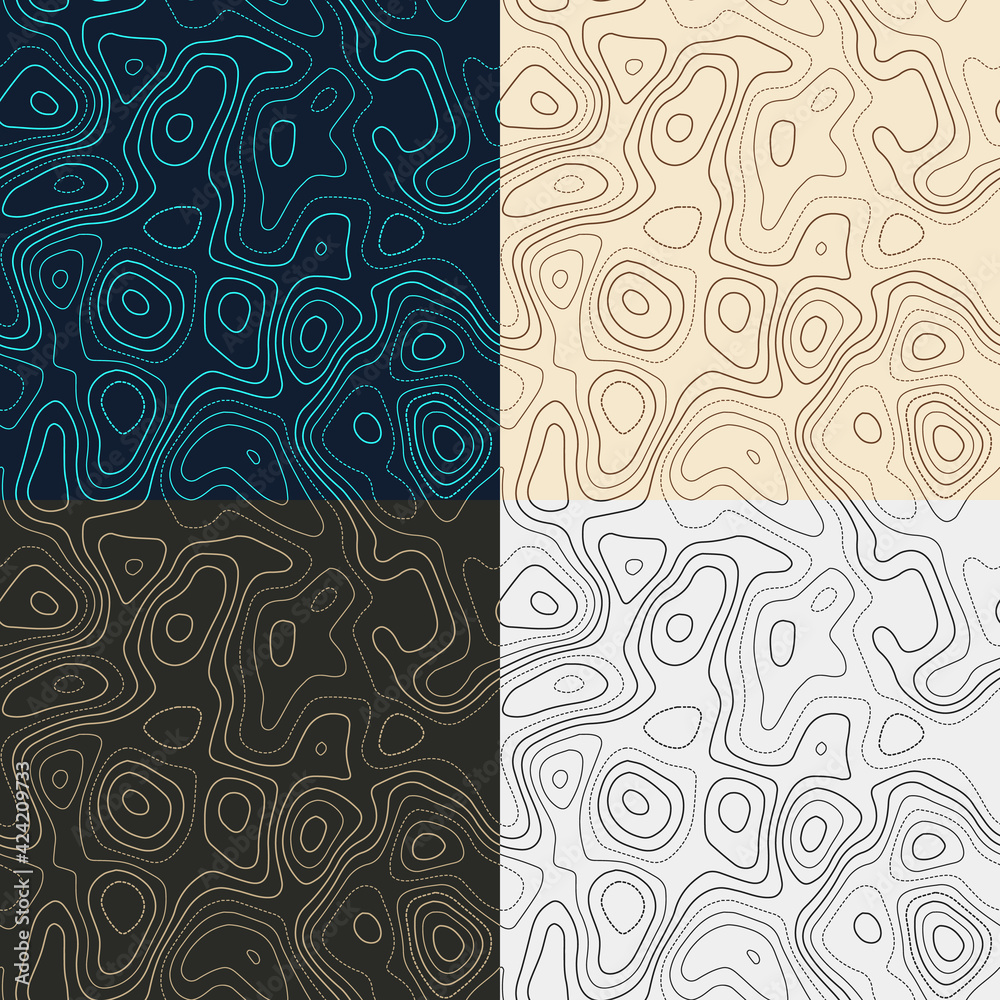 Topography patterns. Seamless elevation map tiles. Amazing isoline ...