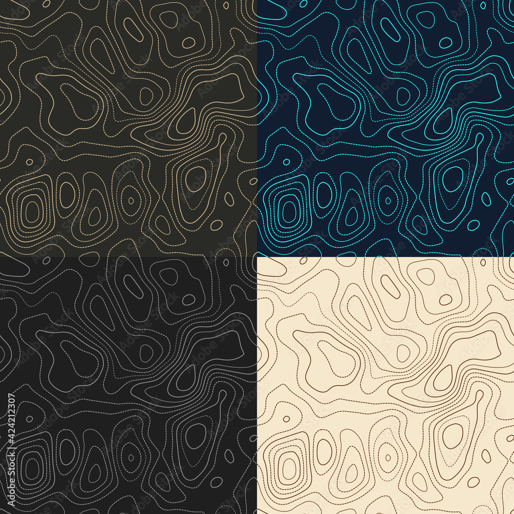 Topography patterns. Seamless elevation map tiles. Amazing isoline ...