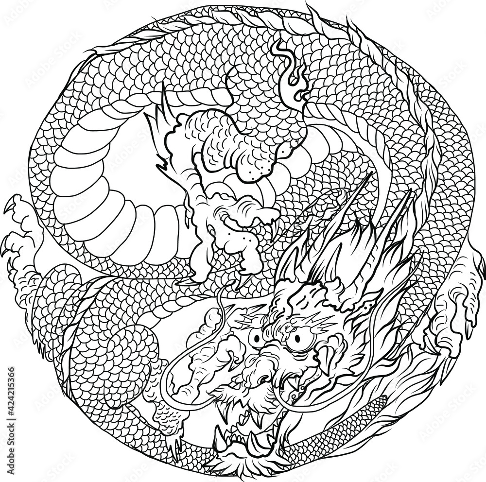 Infinity dragon in circle isolate on white background.Chinese lucky ...