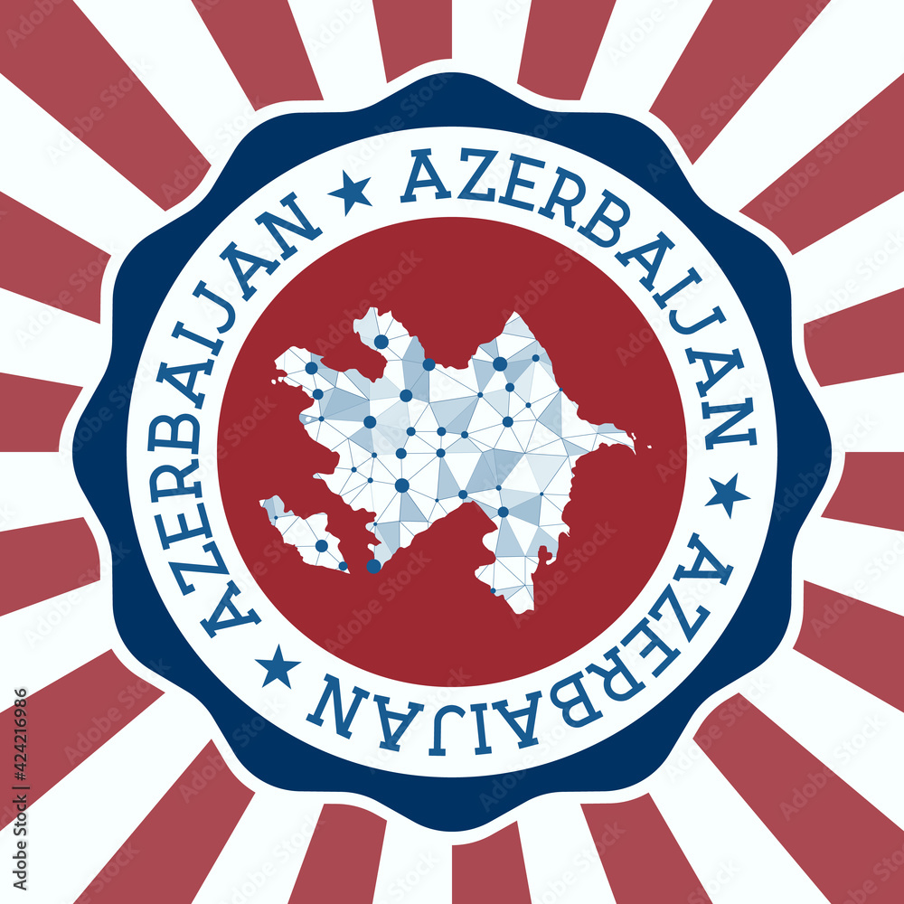 Azerbaijan Badge. Round logo of country with triangular mesh map and ...