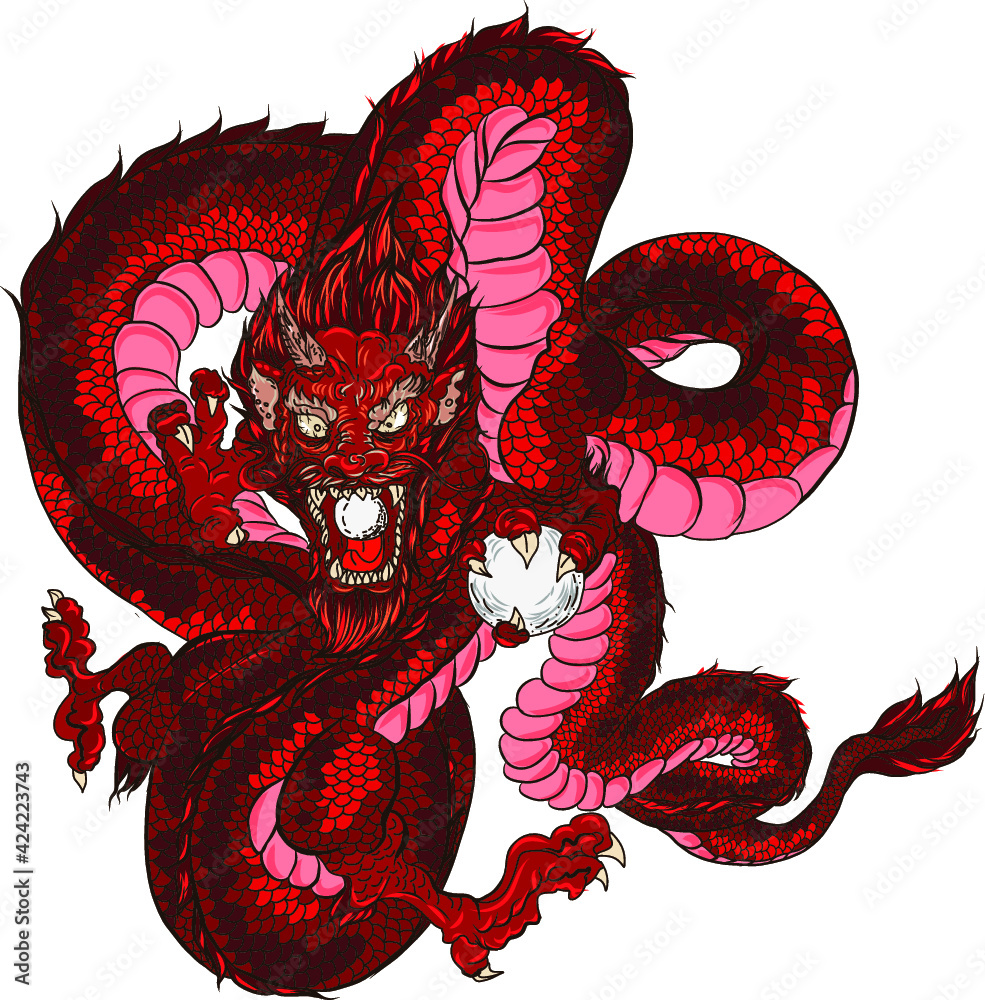 Hand drawn Silhouette dragon.Chinese dragon tattoo.Black and white ...