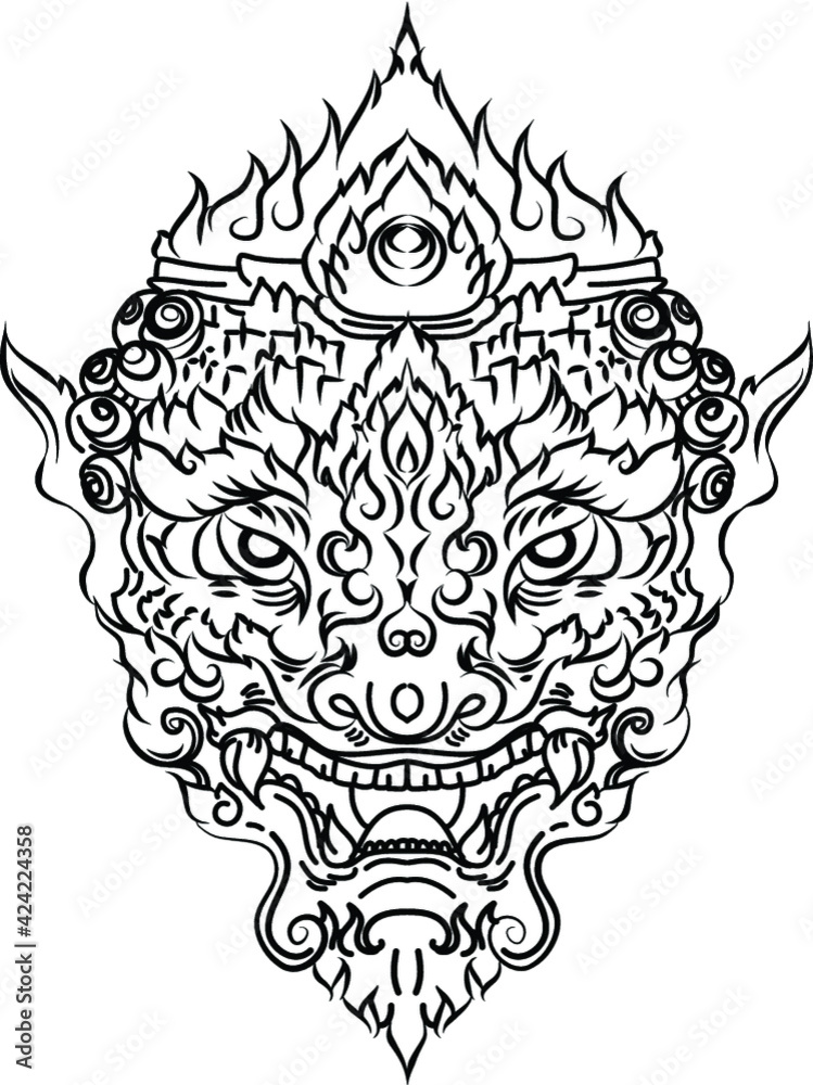 Thailand Demon mask and face vector.Thai art traditional tattoo design ...
