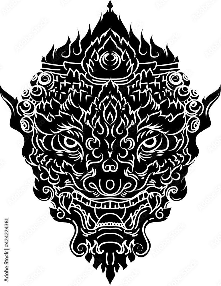 Thailand Demon mask and face vector.Thai art traditional tattoo design ...