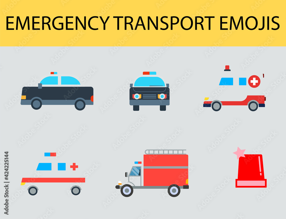 Emergency transport vector icons set. Isolated Ambulance, Fire Engine ...