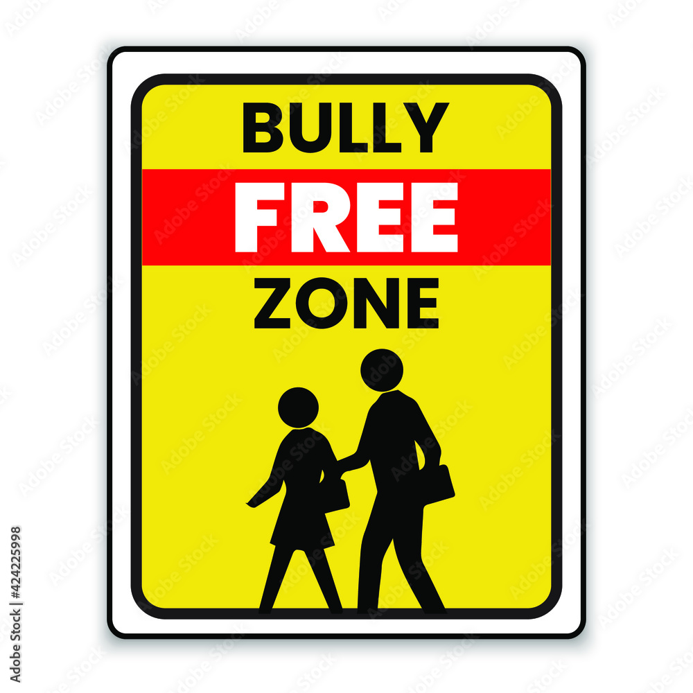 Bully Free Zone sign. An American road warning sign isolated on white ...