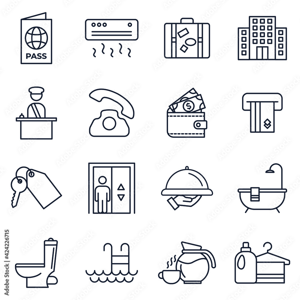 Set of Hotel icon. hotel service elements pack symbol template for ...