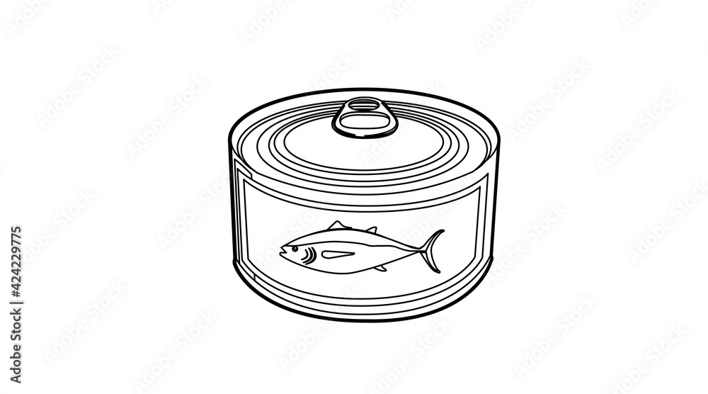 Tuna Can. Vector black and white isolated illustration of a can of tuna ...