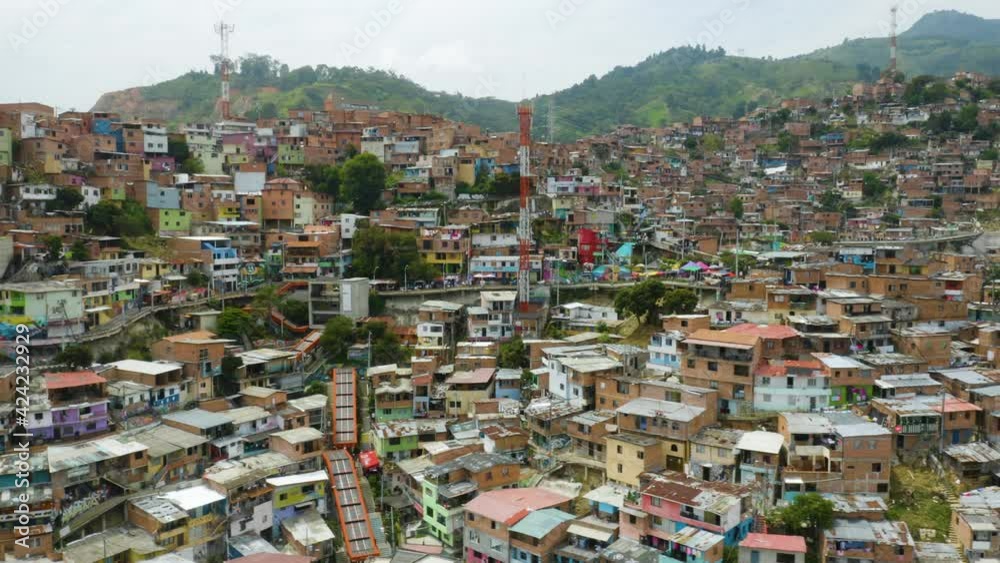 Colorful Comuna 13 Neighborhood in Medellin, Colombia. Aerial Truck ...