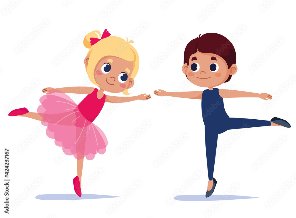Ballet boy and girl vector cartoon illustration. Children in beautiful ...