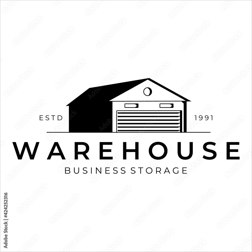 warehouse logo vector vintage illustration design . business storage ...