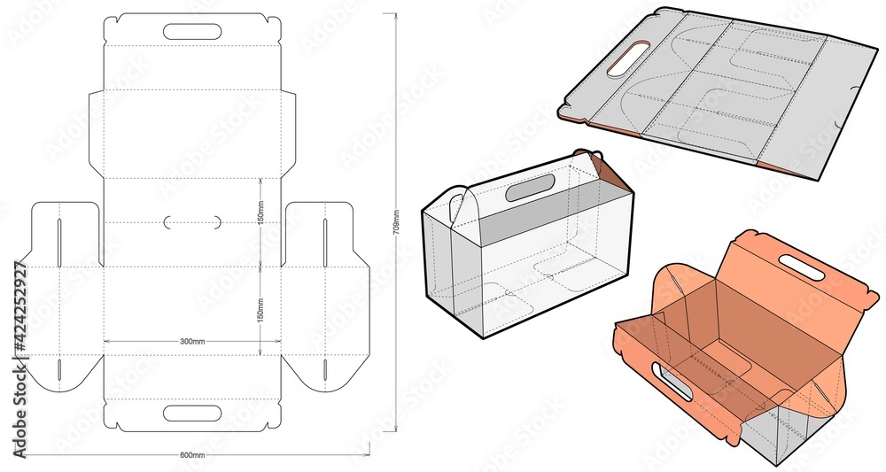 Cake Box with handle and Die-cut Pattern. The .eps file is full scale ...