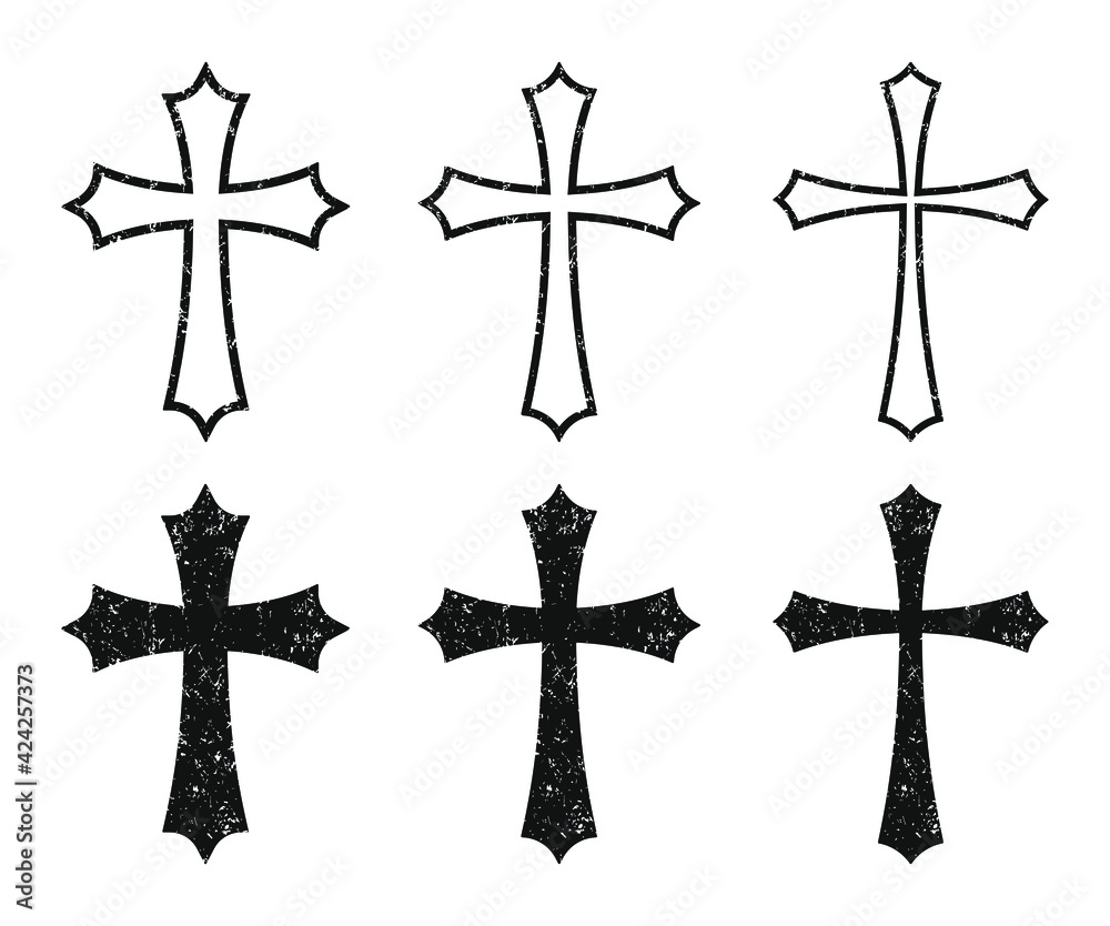 Cross vector shape symbol with grunge texture set. Christianity sign ...