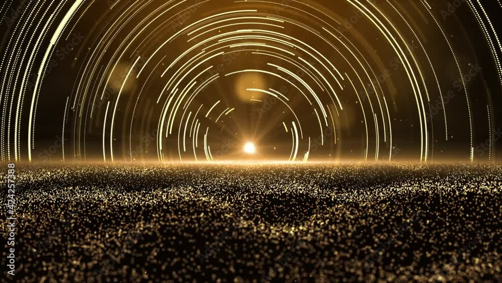 Golden star particle light award party stage Loop background. Gold star ...