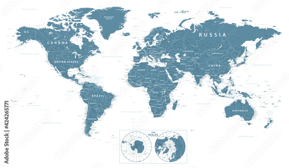 World Map Political and Poles - vector illustration. Highly detailed ...