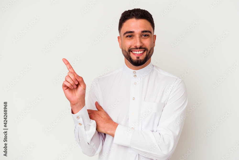 Young arab man wearing typical arab clothes isolated on white ...