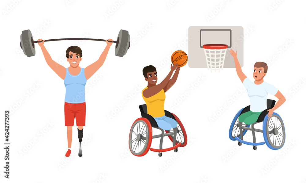 Disabled People Doing Sports Set, Male and Female Athletes Lifting ...