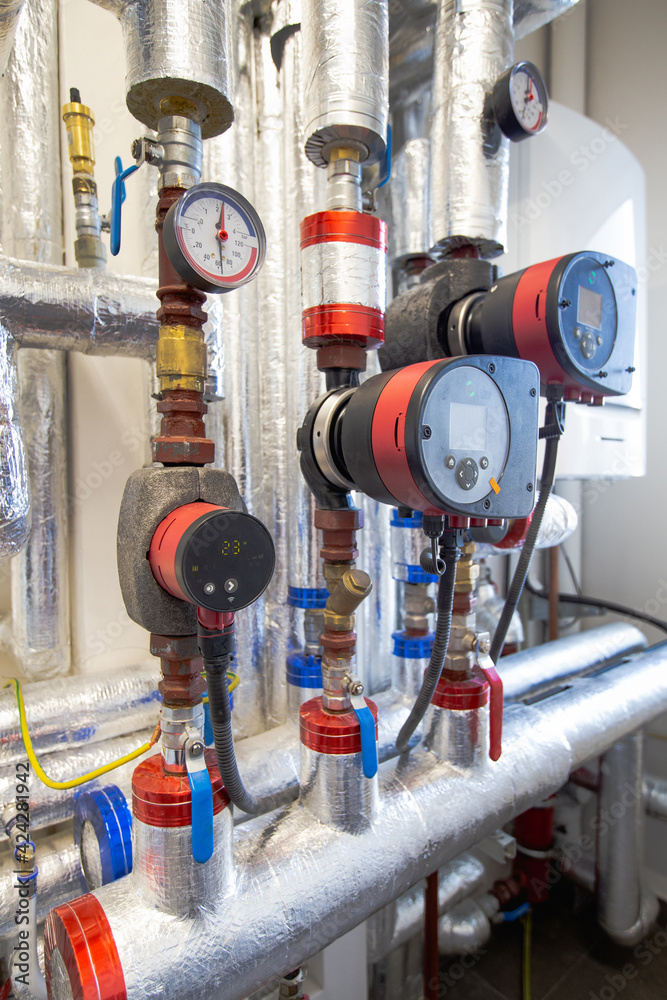 Heat pump, circulation pump. Water meter. Centrifugal pump, circulating ...