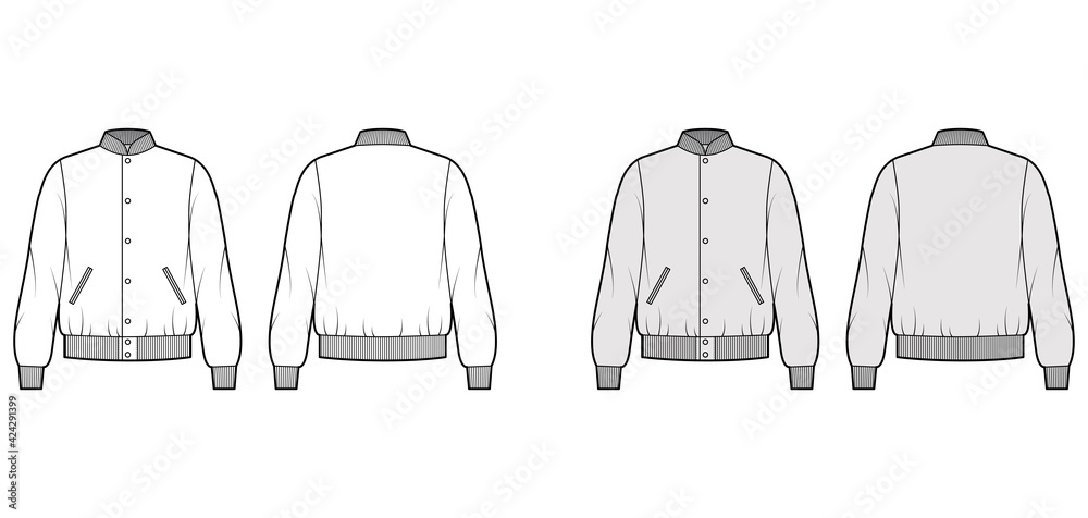 Varsity Bomber jacket technical fashion illustration with Rib baseball ...